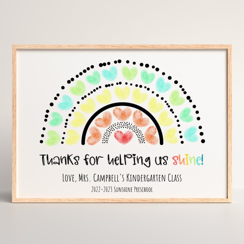 Rainbow Heart Fingerprint Art, Teacher Appreciation Gift From Students ...