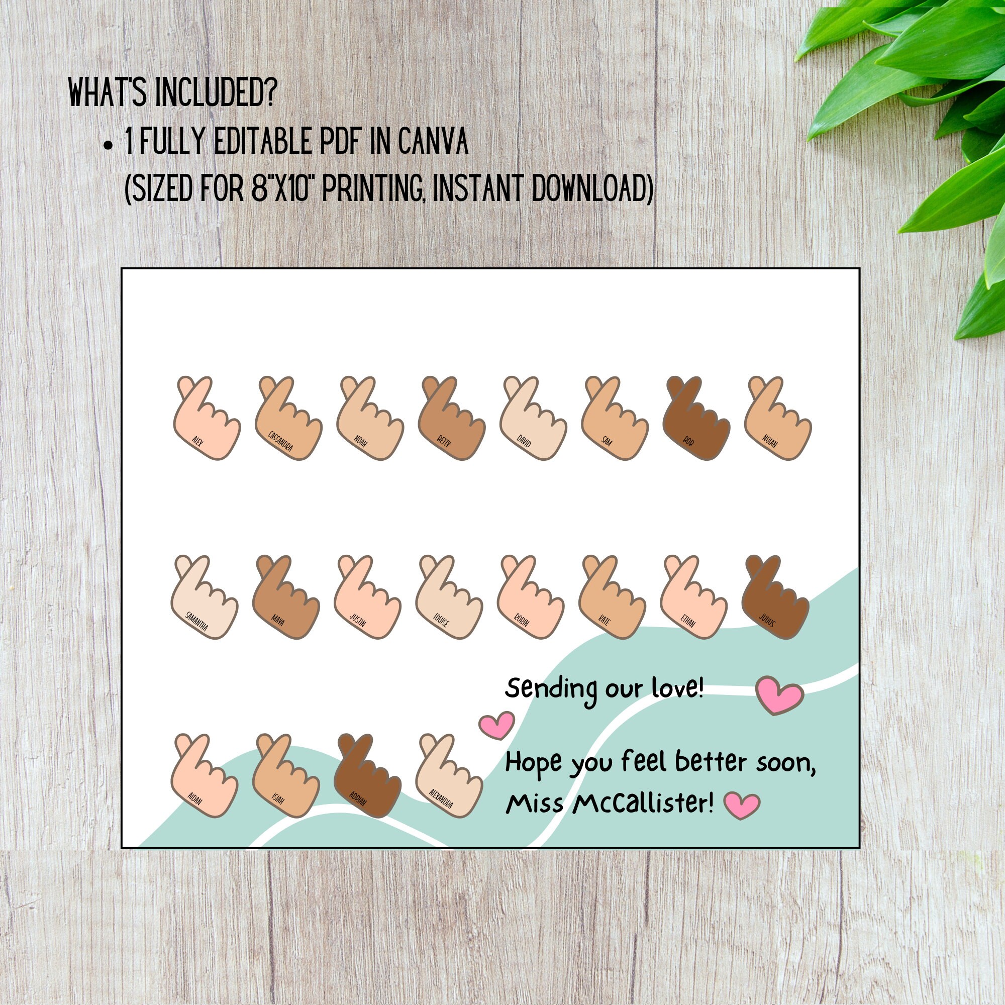 Finger Heart Art Fingerprint Teacher Get Well Card DIY Printable 8x10 ...