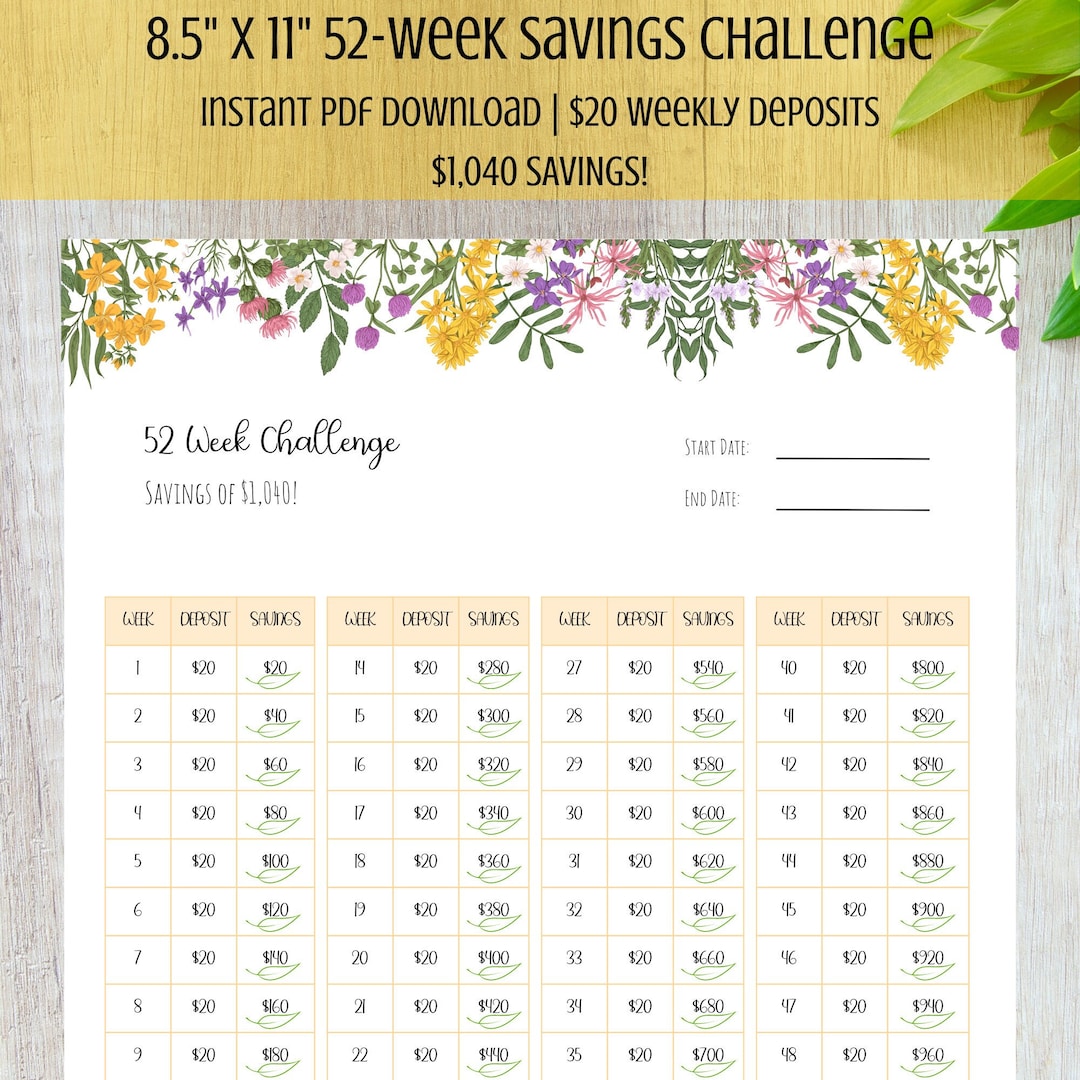 52 Week Money Savings Challenge Yearly Savings Tracker Log Printable 20 ...
