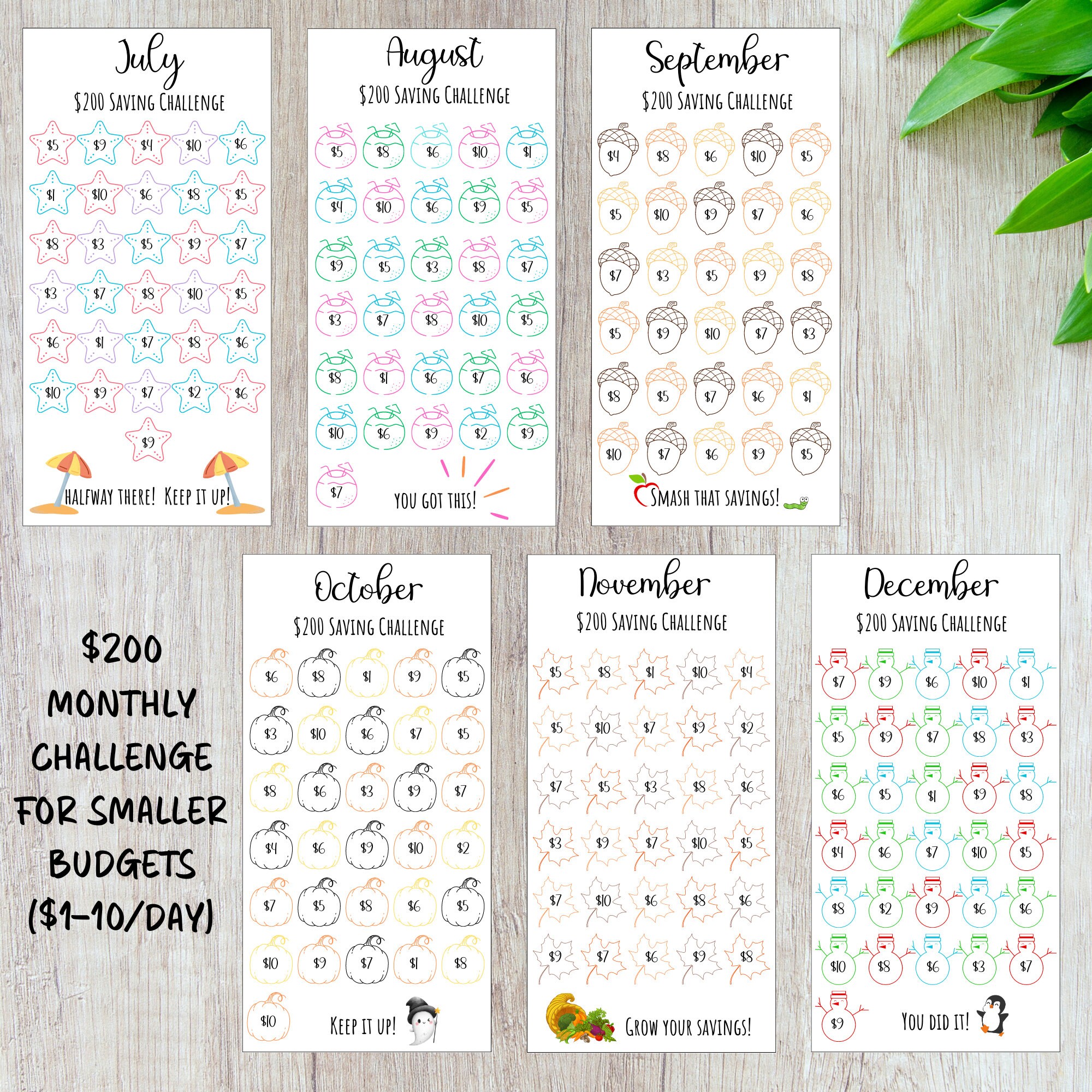 Small Budget Monthly Savings Challenge Printable 200 Savings - Etsy