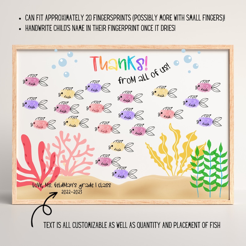 Teacher Appreciation Gift From Class, Fish Fingerprint Art, End of Year ...