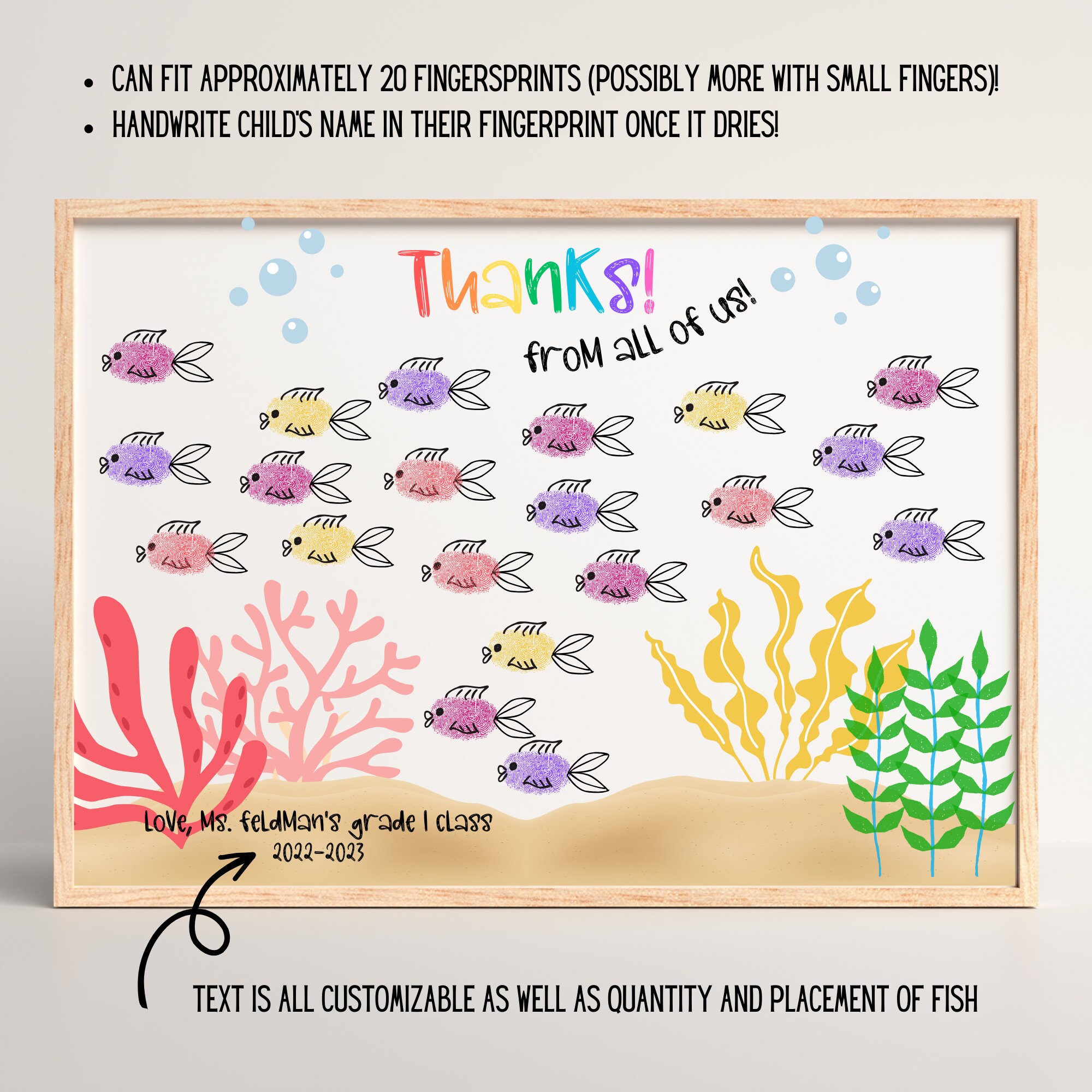 Fingerprint Fish Underwater Teacher Appreciation Gift, DIY Printable ...