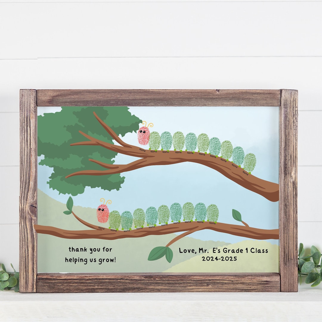 Caterpillar Fingerprint Art Editable Worm Craft Printable 8x10 Instant ...