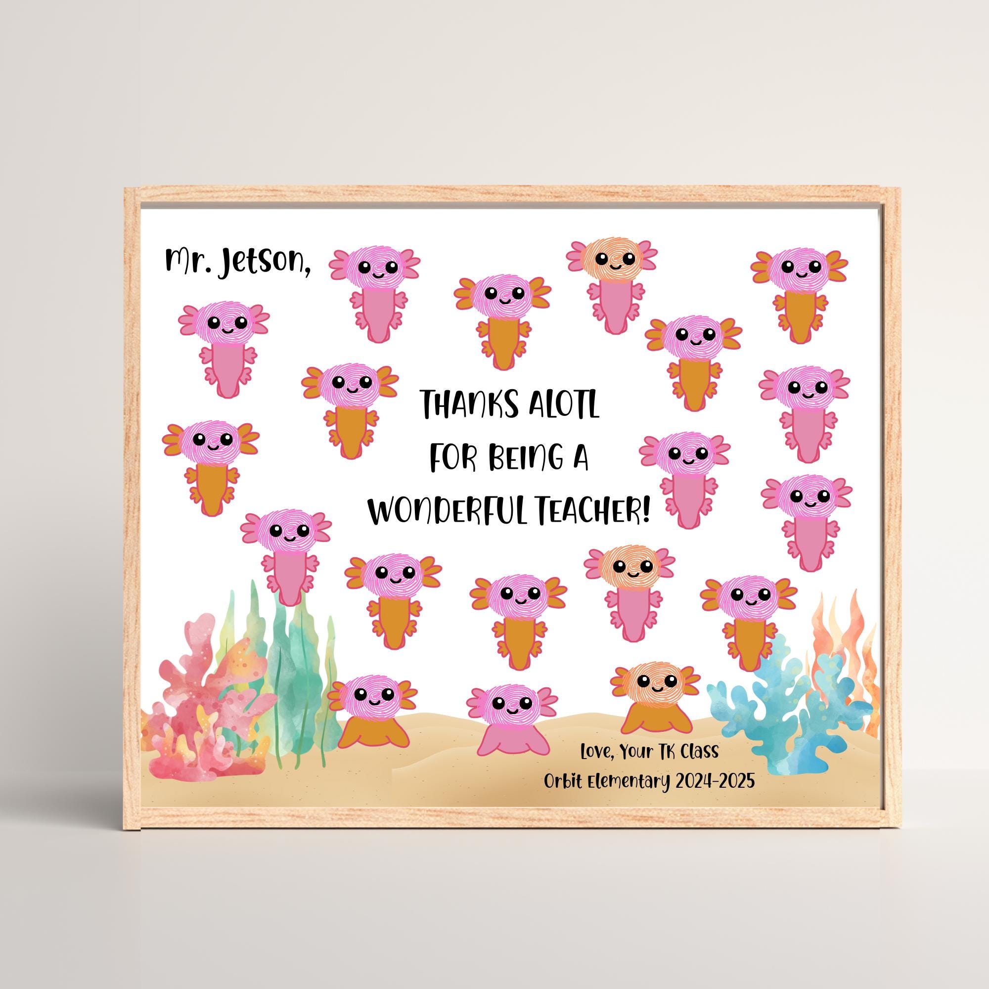 Axolotl Fingerprint Art Teacher Appreciation Gift, Printable 8x10 ...