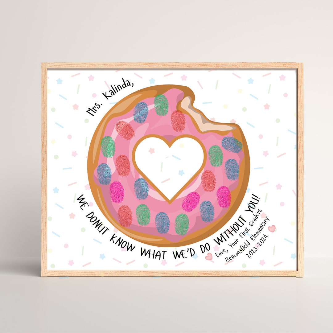Donut Teacher Appreciation Fingerprint Art: Personalized Thank You Gift ...