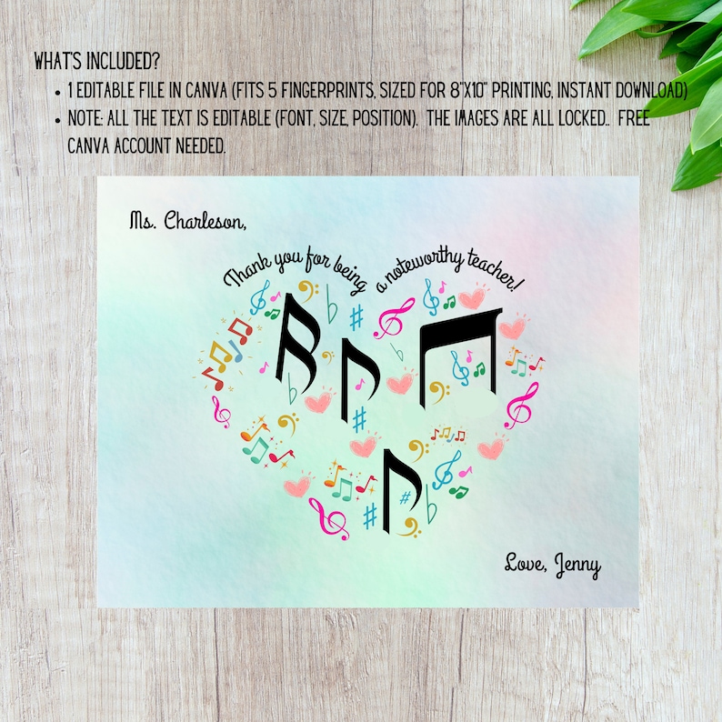Fingerprint Art Music Teacher Appreciation Gift, End of Year Gift for ...
