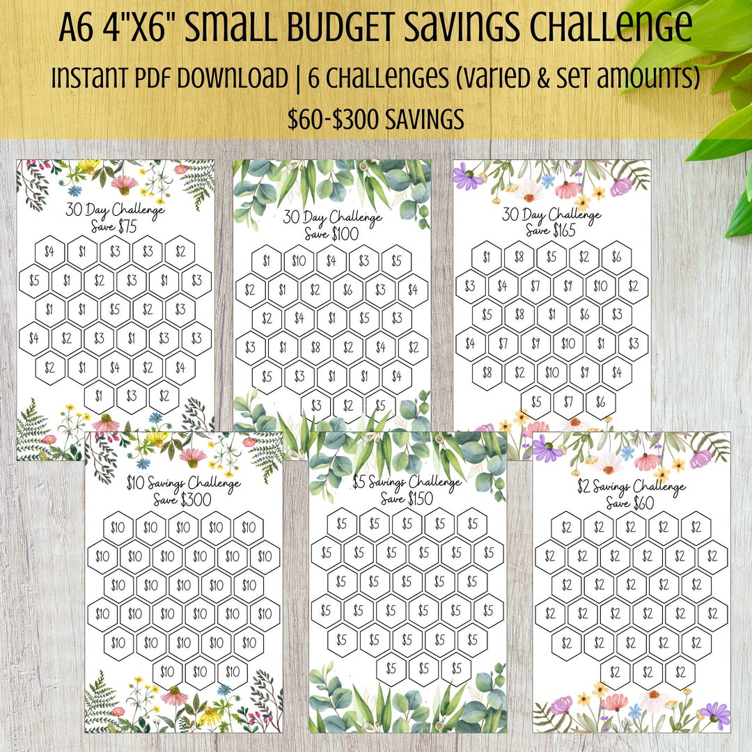 Printable Small Budget Savings Challenge Tracker Bundles Set of 6 Mini ...