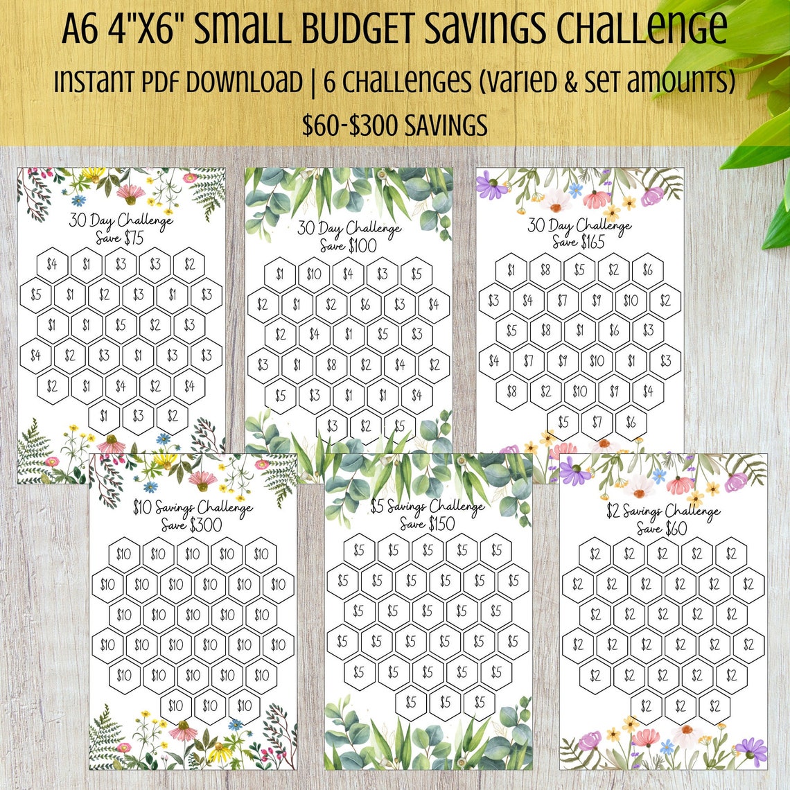 Printable Small Budget Savings Challenge Tracker Bundles Set of 6 Mini ...