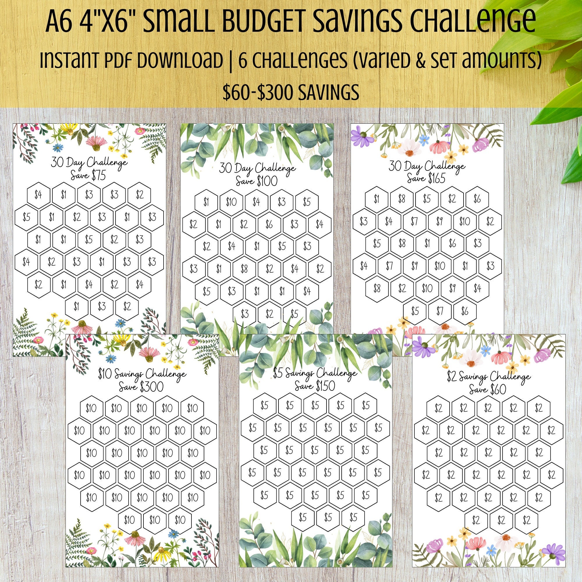 Printable Small Budget Savings Challenge Tracker Bundles Set of 6 Mini ...