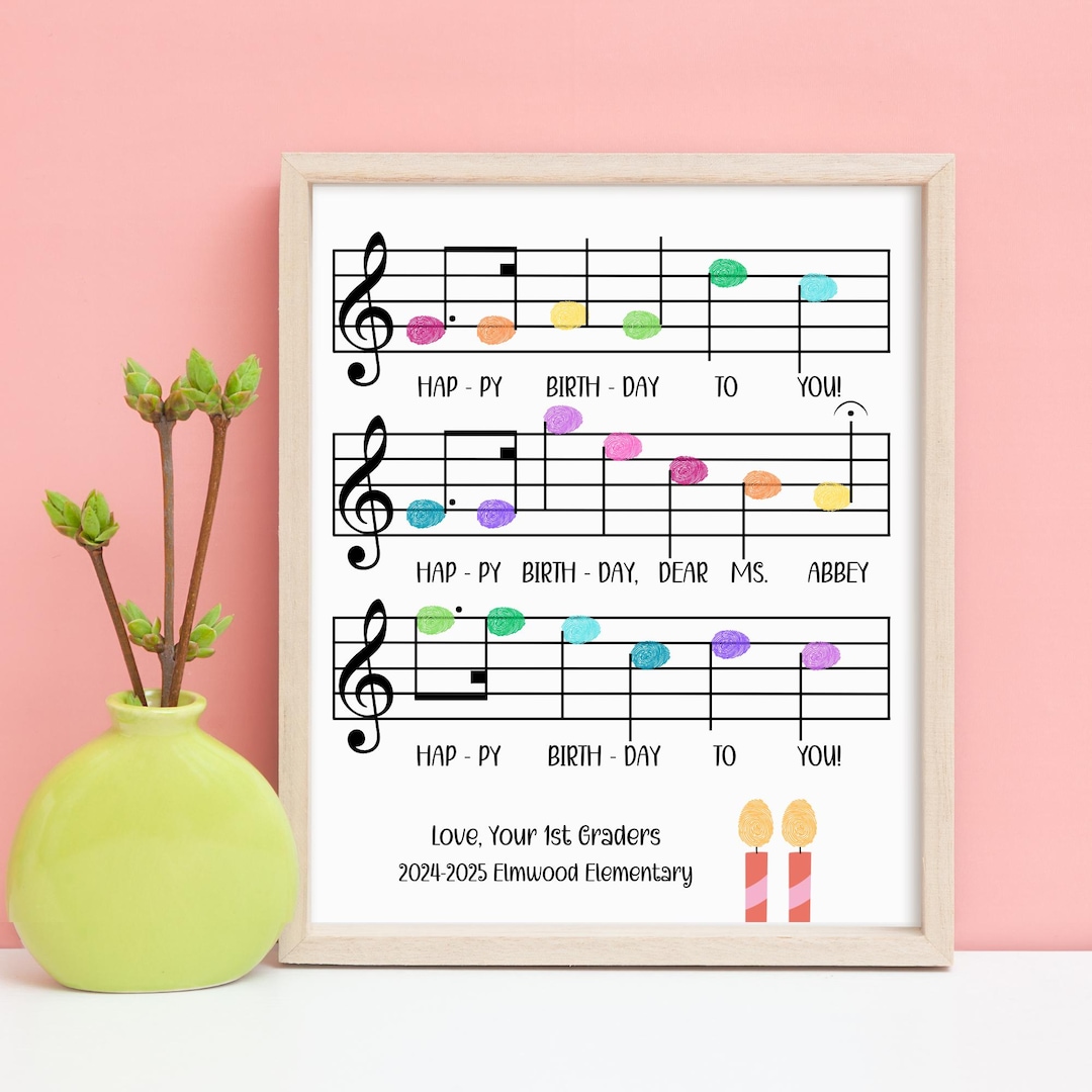 Birthday Fingerprint Art, Happy Birthday Piano Music Fingerprint Card ...