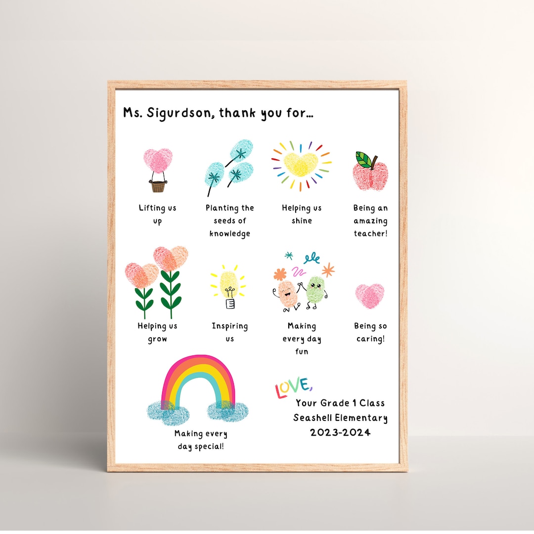 Cute Teacher Appreciation Fingerprint Art, Year End Personalized Gift ...
