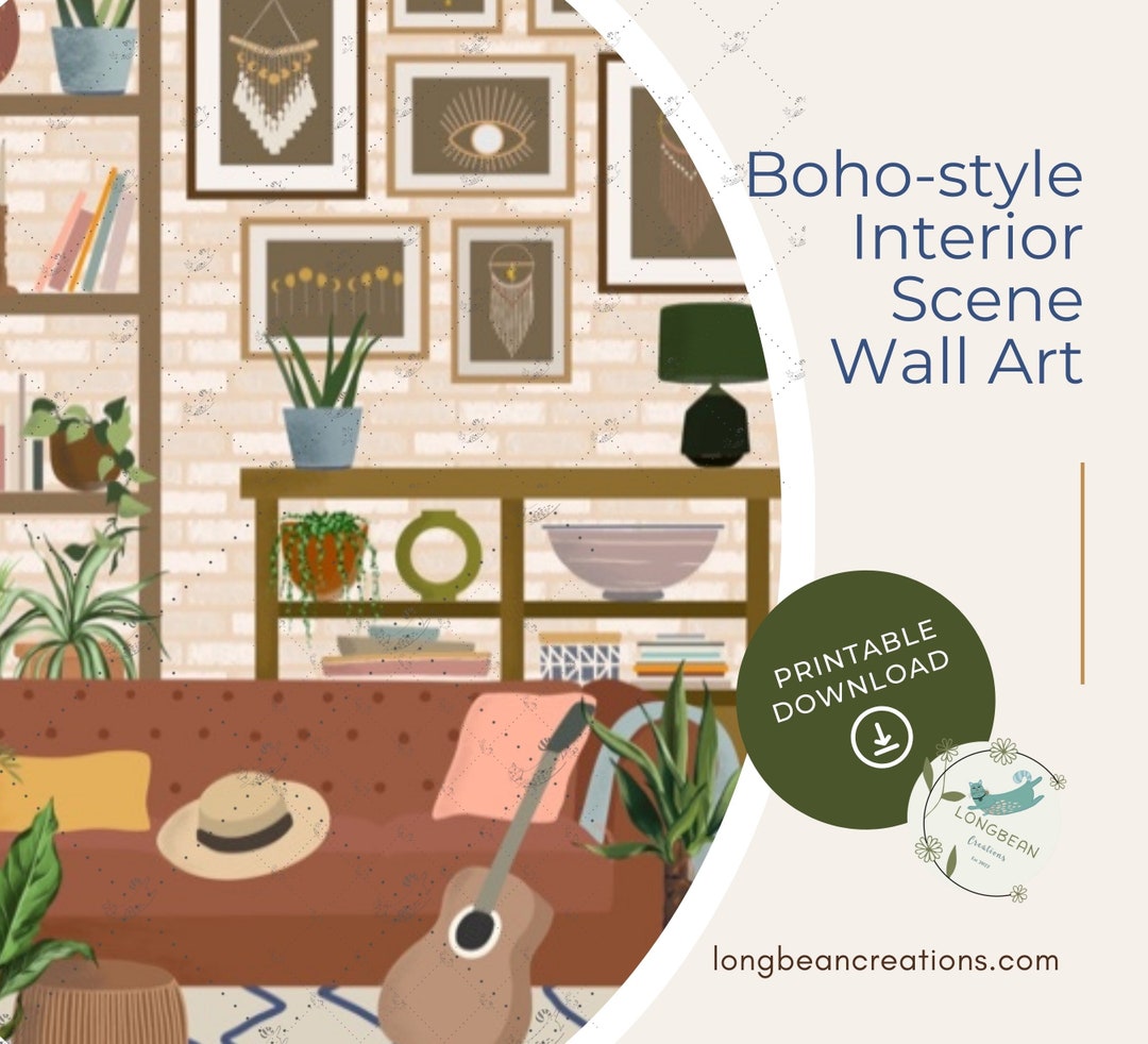 Printable Boho Lounge Vintage-style Wall Art Bohemian Vibes Interior ...