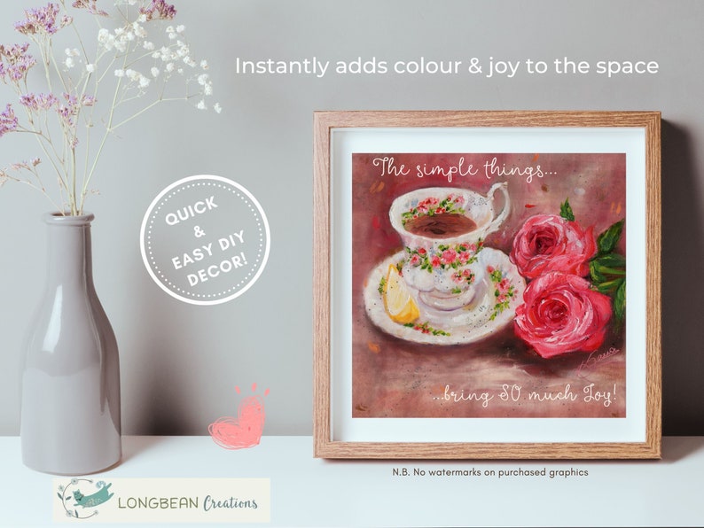 Printable Wall Art Featuring Delicate Teacup and Roses With Message ...