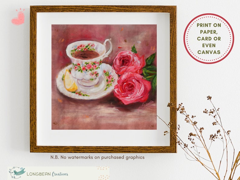 Printable Wall Art Featuring Delicate Teacup and Roses With Message ...