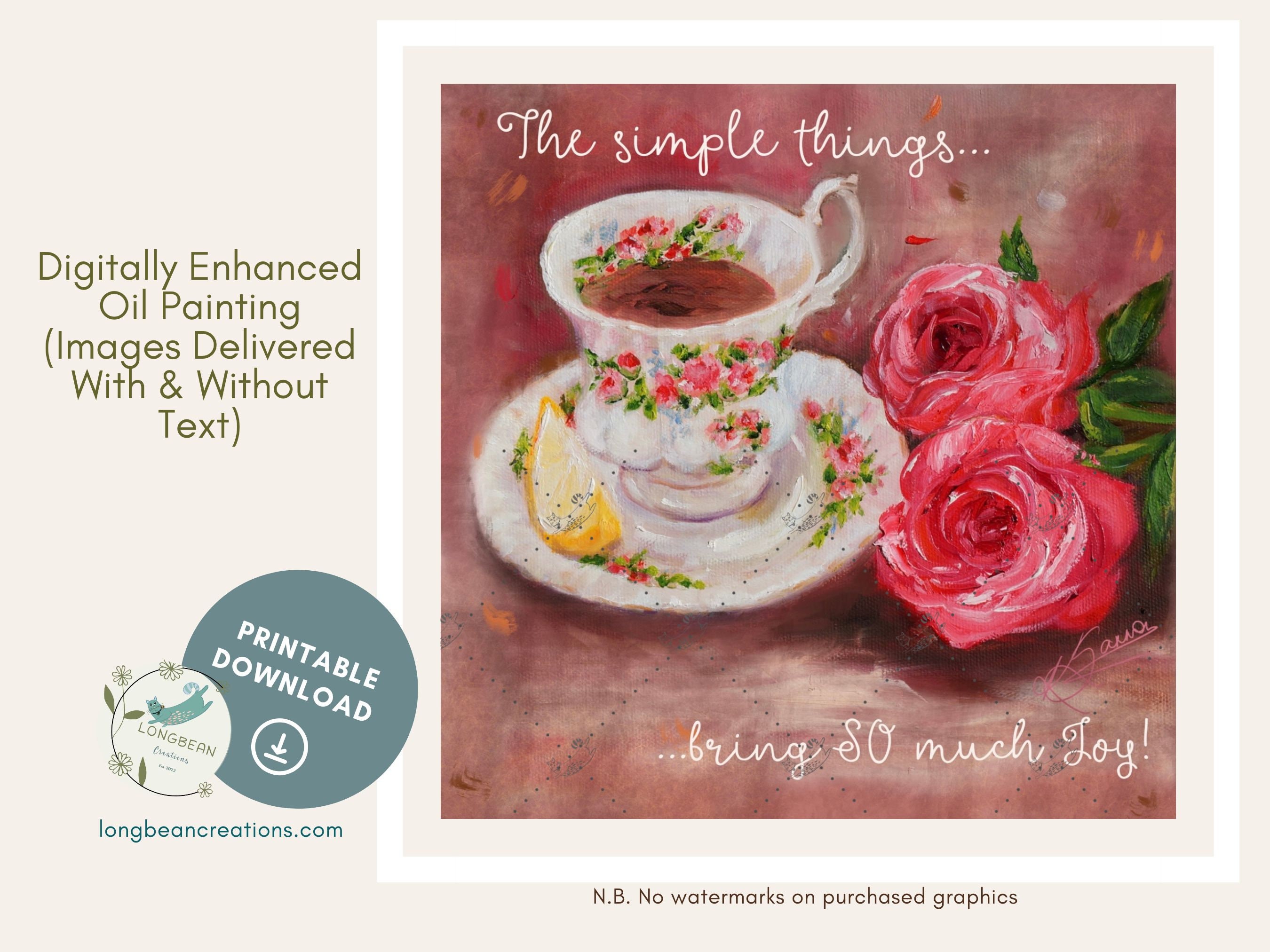 Printable Wall Art Featuring Delicate Teacup and Roses With Message ...