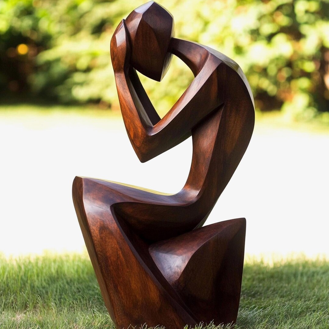 Abstract Wooden Thinking Man Sculpture – Hand-carved Modern Art ...