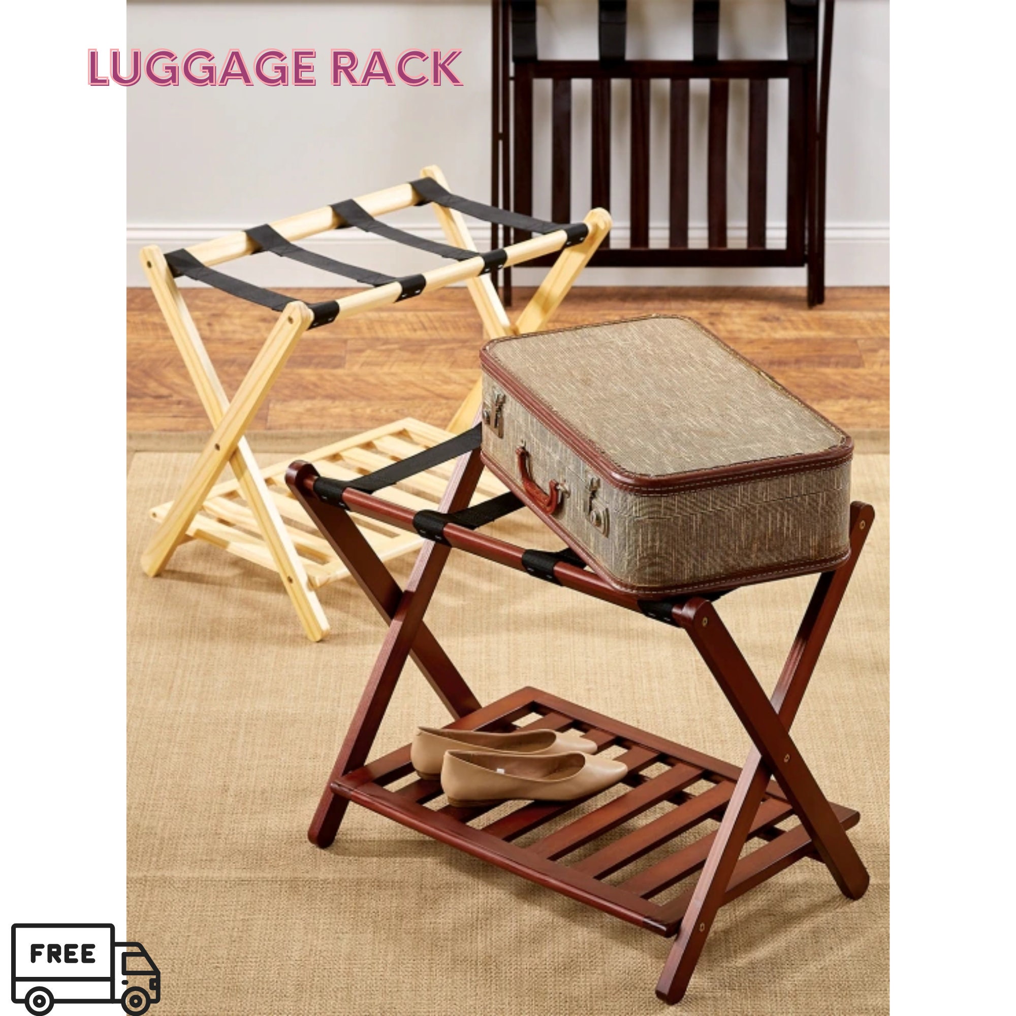 Solid Wood Luggage Rack With Shelf Home Furniture Bedroom - Etsy