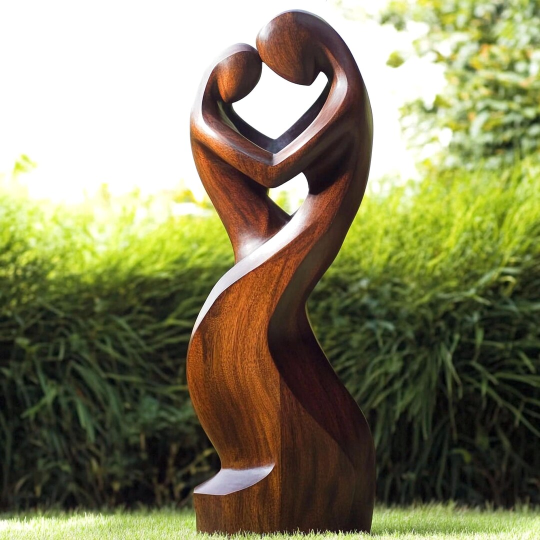 Hand-carved Wooden Couple Sculpture – Romantic Embrace Figurine ...