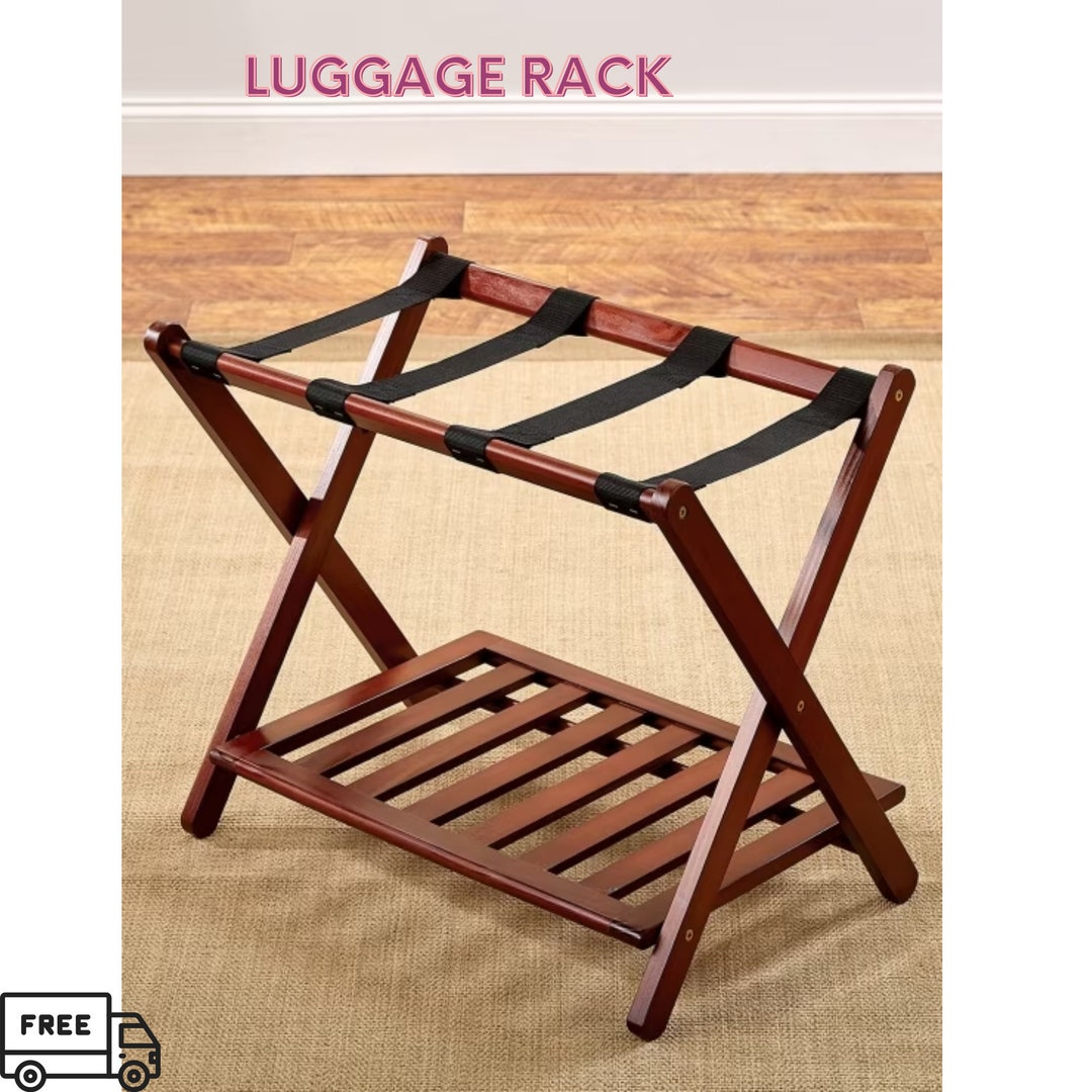 Solid Wood Luggage Rack With Shelf Home Furniture Bedroom - Etsy