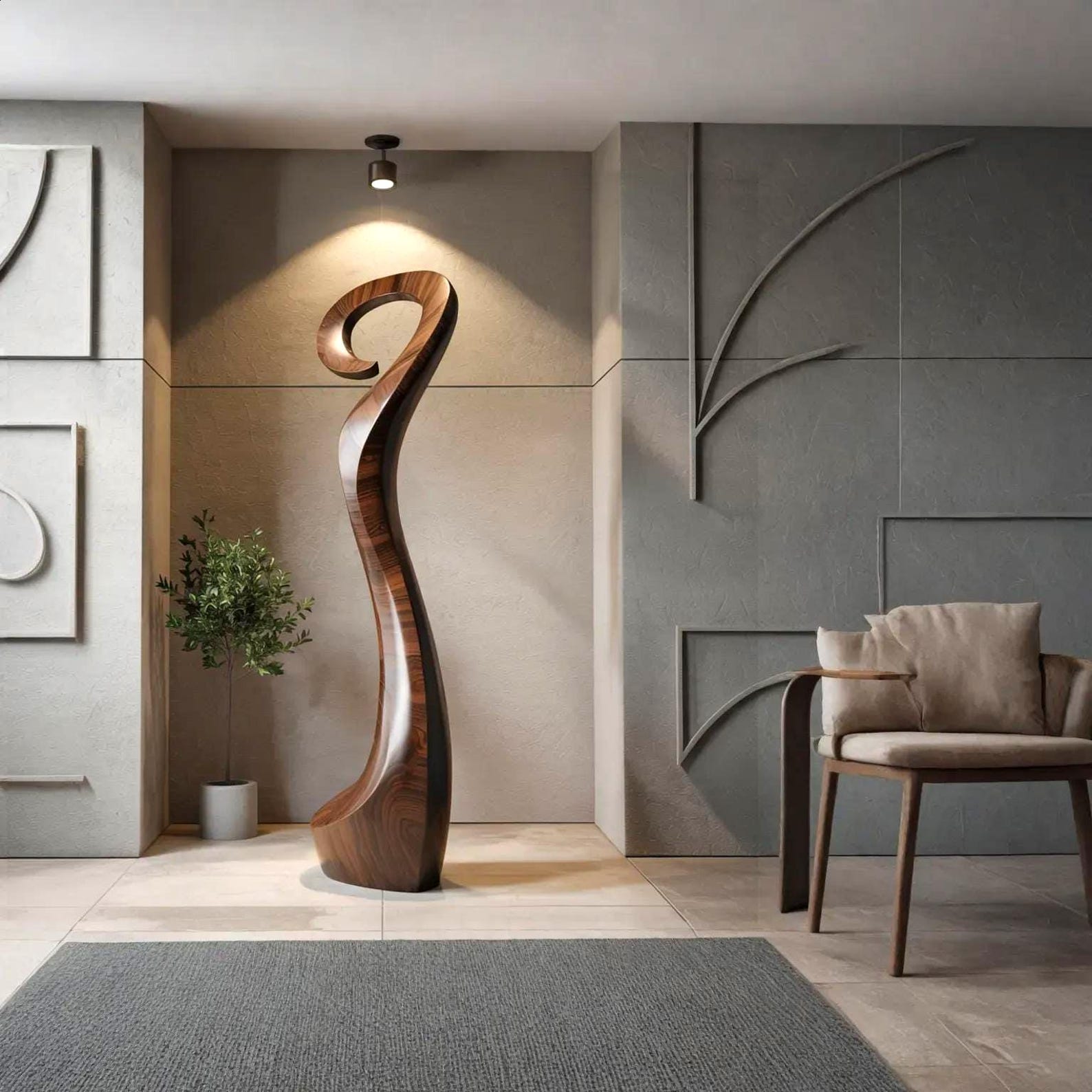 Tall Abstract Wood Sculpture | Modern Indoor Art | Handmade Wooden ...