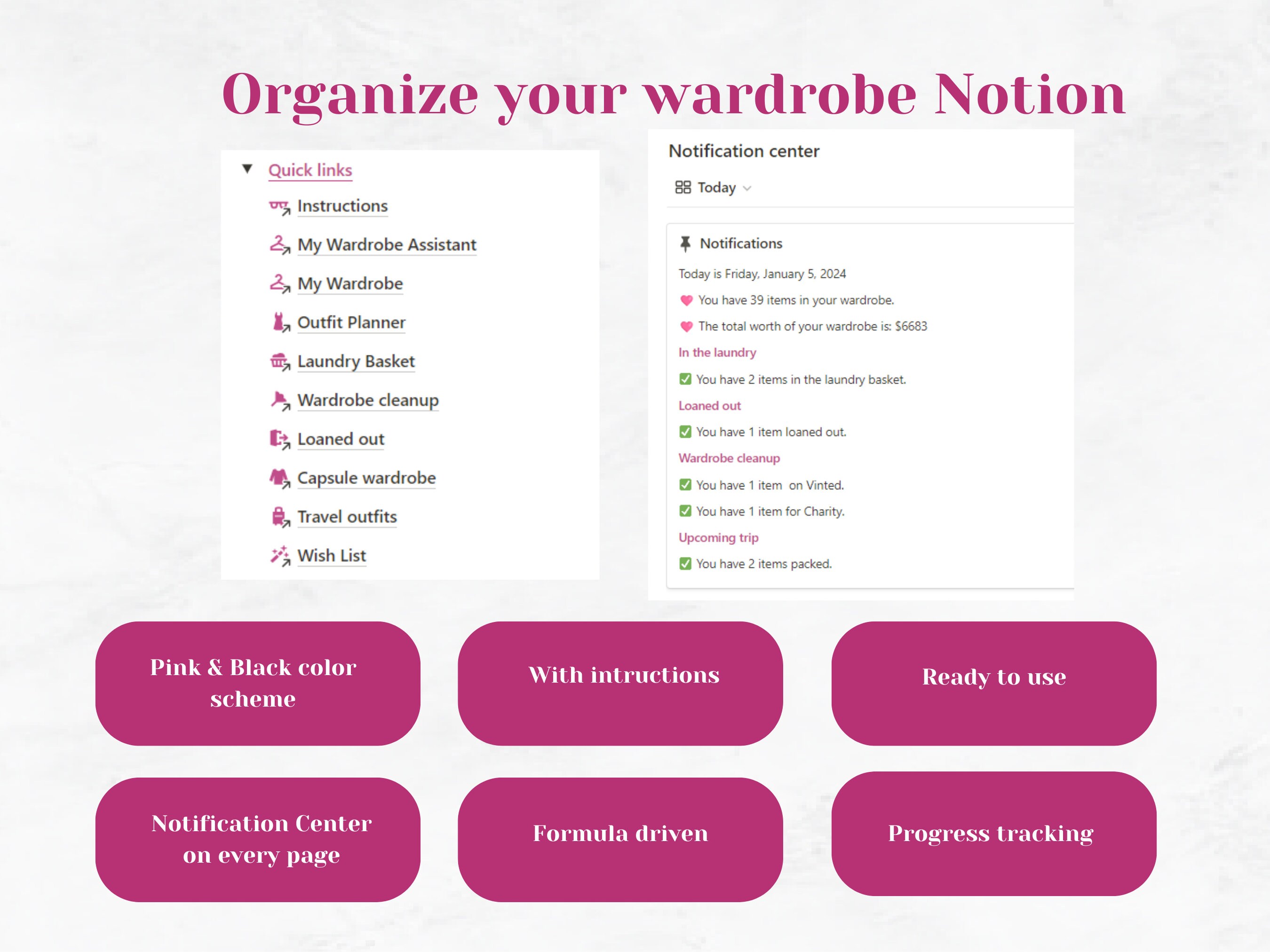 Wardrobe Manager Notion Template for Clothing Organization, Closet ...
