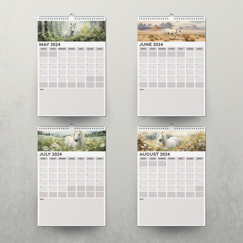 2024 Calendar, Monthly Planner 2024, Horse Calendar, Sunday Start ...