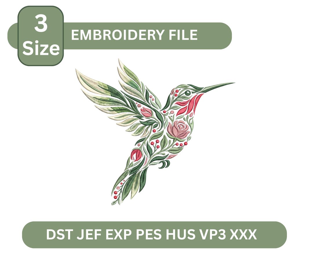 Floral Hummingbird Embroidery Design: Machine Embroidery Pattern ...