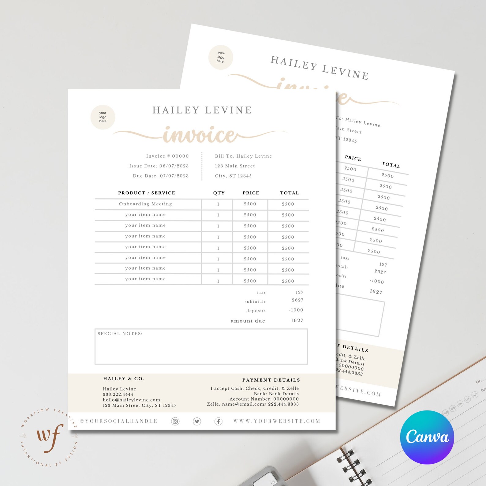 Beige Invoice Template, Small Business Accounting, Neutral Bill ...