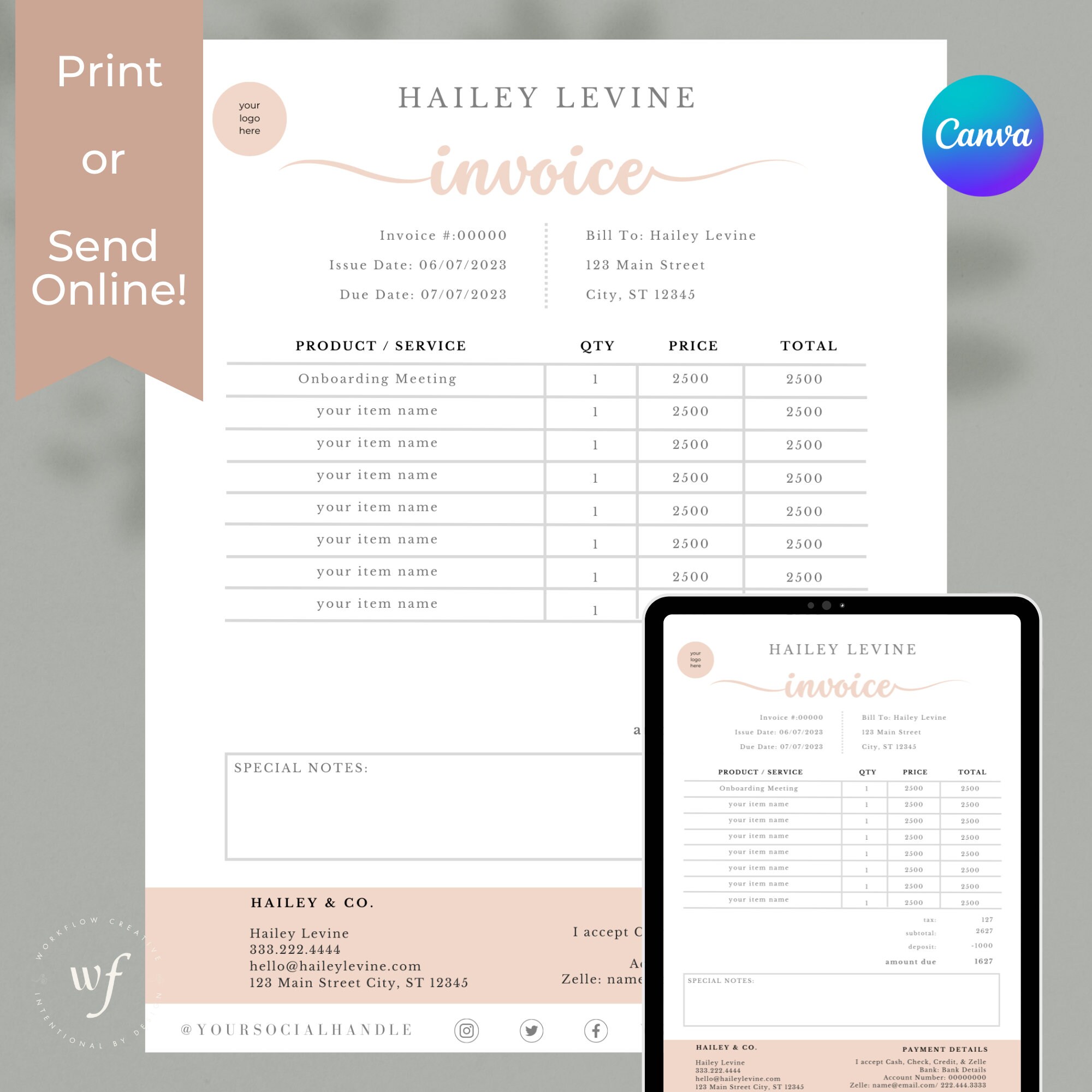 Blush Invoice Template, Small Business Document, Boho Business ...
