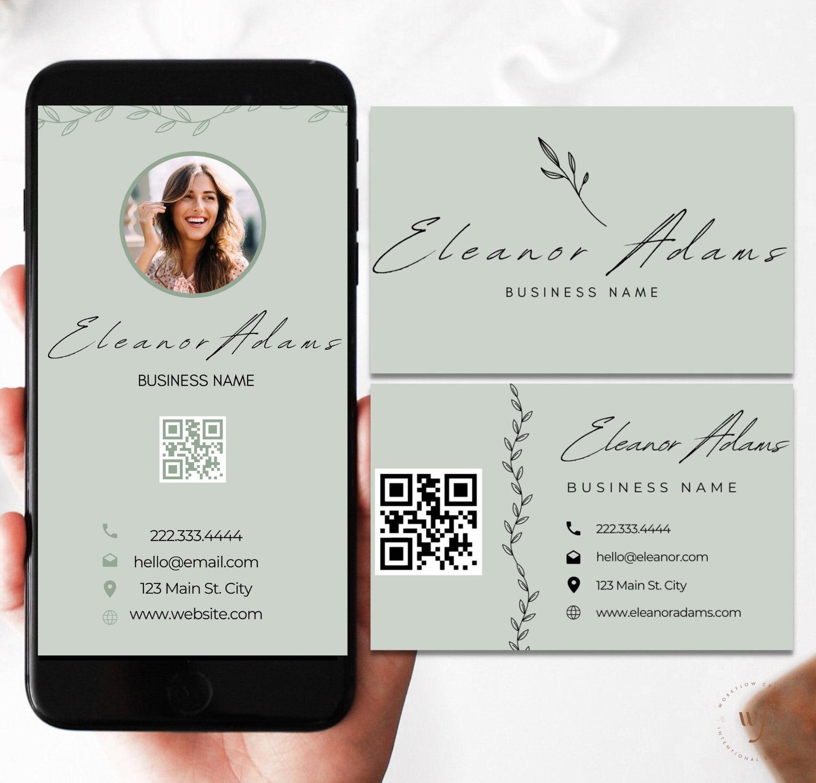 Sage Business Card, Minimalist Calling Card, Editable Canva Template ...