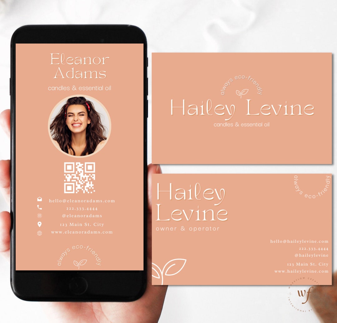 Eco-friendly Business Card, Peach Calling Card, QR Code, Digital ...