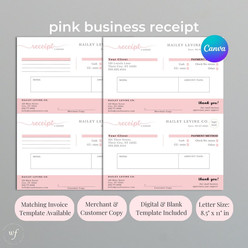 Pink Receipt Template, Boho Small Business, Proof of Purchase ...