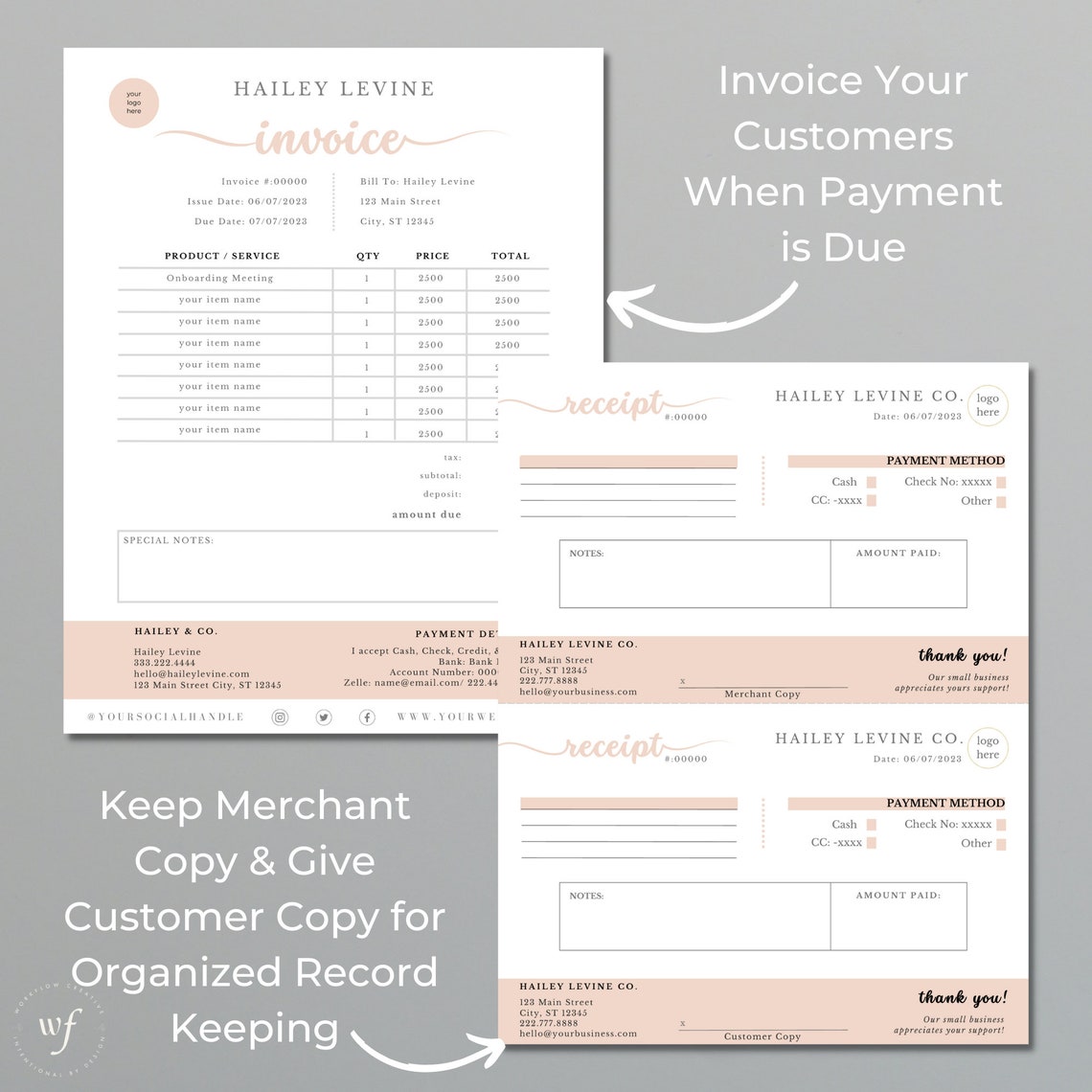 Peach Invoice and Receipt Template, Boho Bill Statement, Cash Payment ...