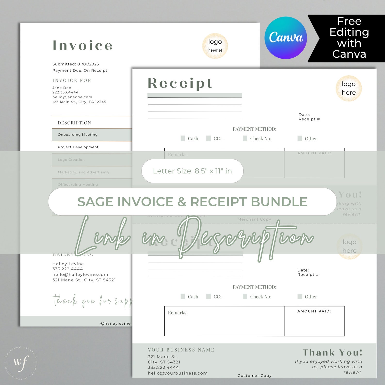 Green Invoice Template, Boho Small Business, Payable to Form ...