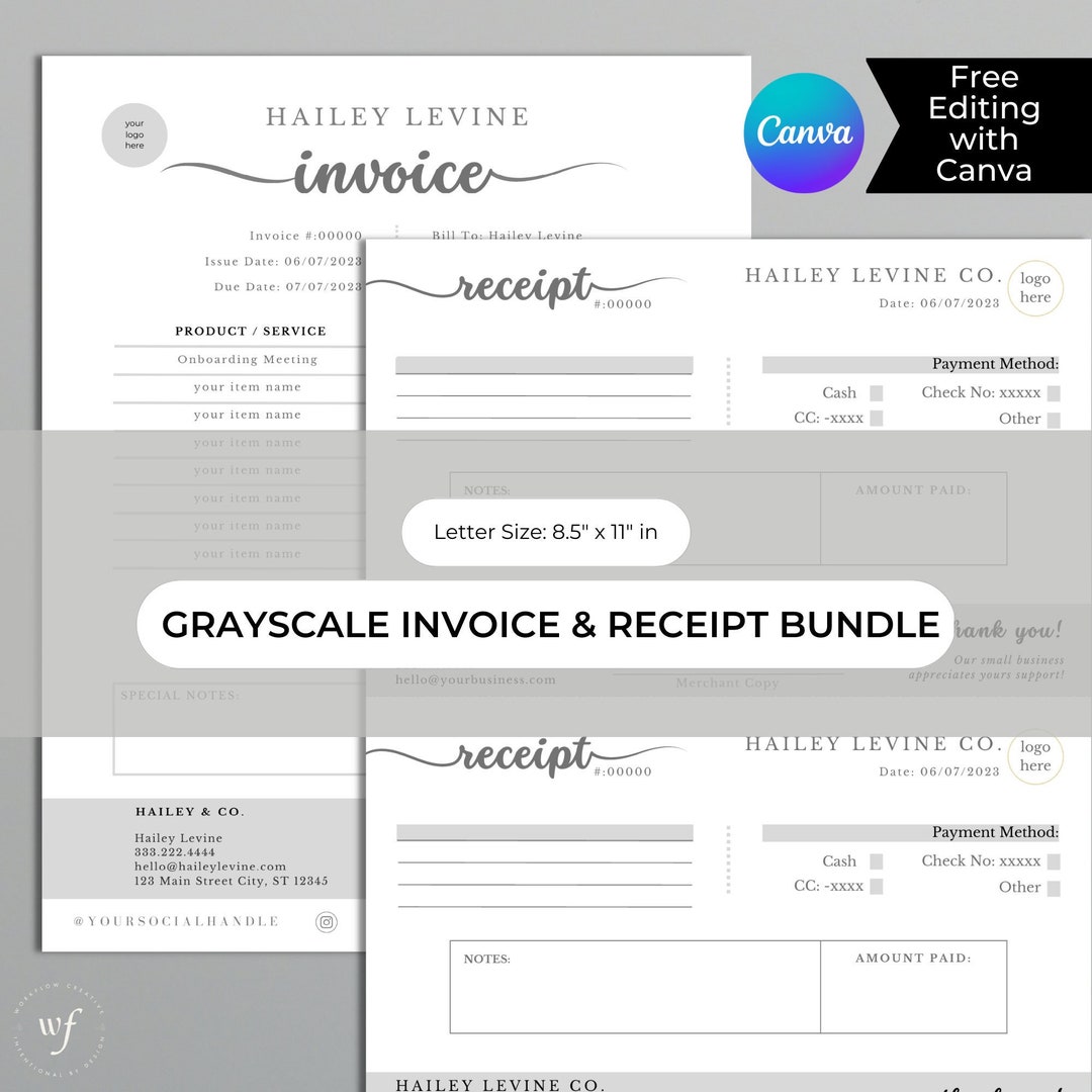 Invoice and Receipt Template, Black and White Document, Bill Statement ...