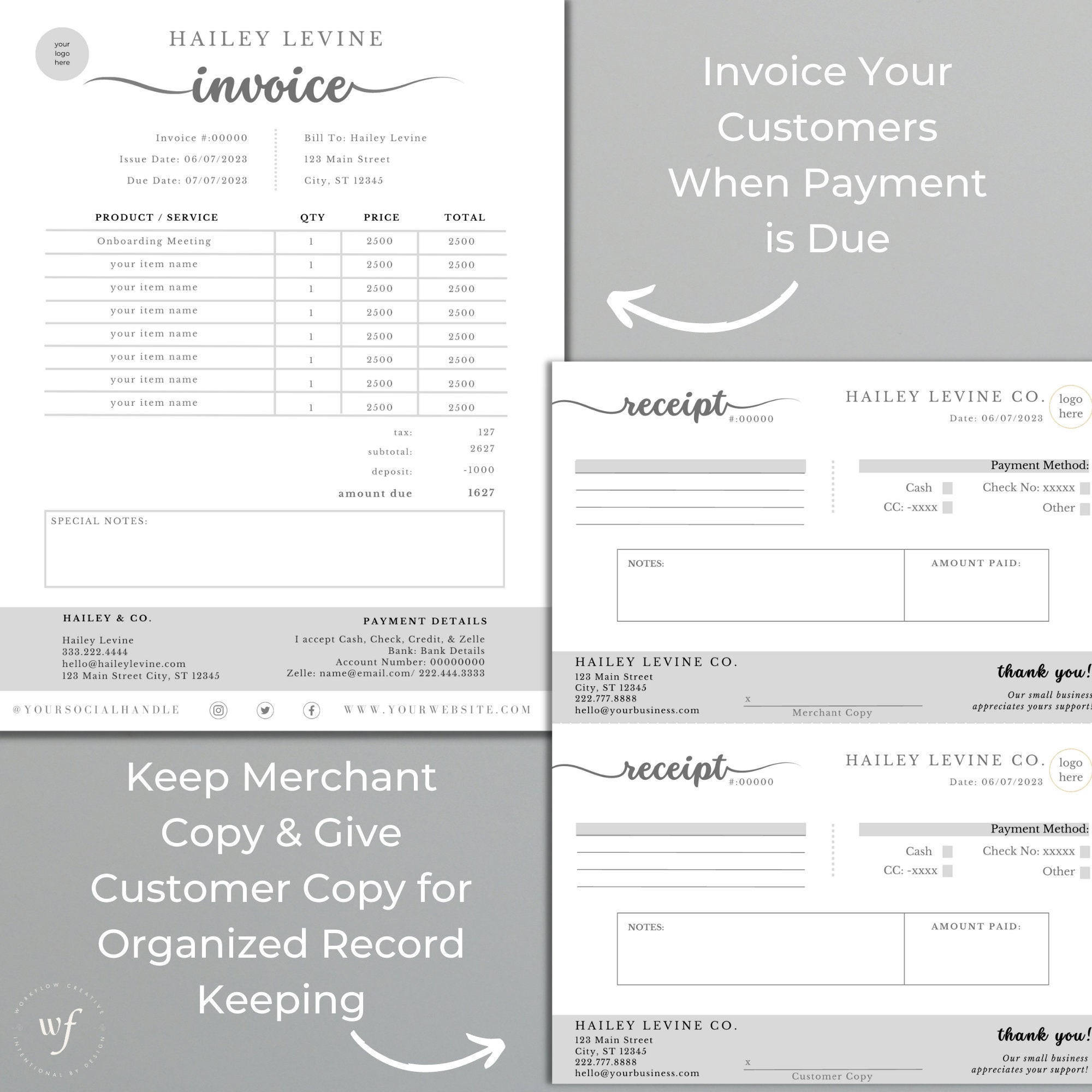 Invoice and Receipt Template, Black and White Document, Bill Statement ...