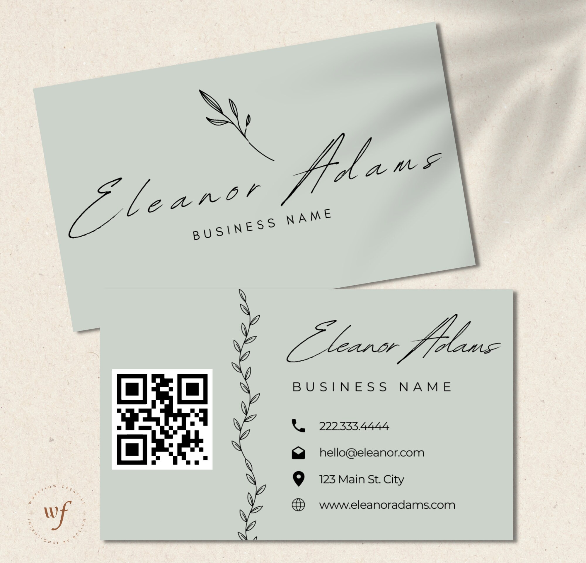 Sage Business Card, Minimalist Calling Card, Editable Canva Template ...