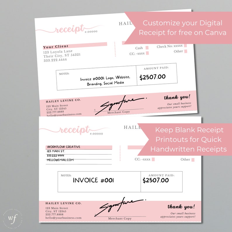 Pink Invoice and Receipt Template, Blush Document, Bill Statement, Pay ...