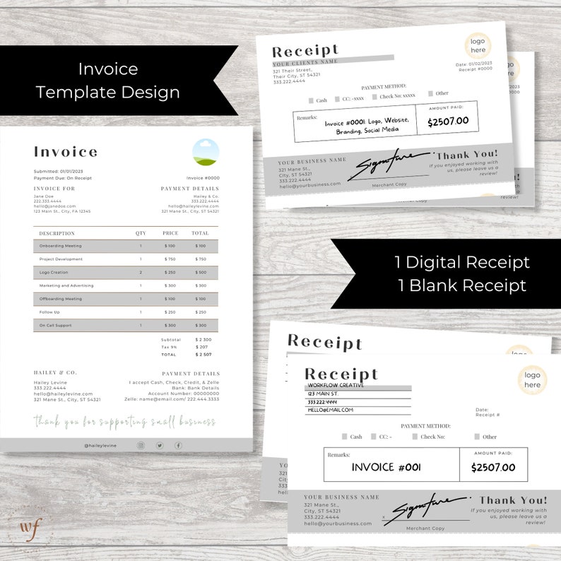 Invoice and Receipt Template, Black and White Document, Bill Statement ...