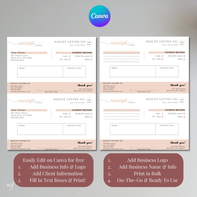 Peach Receipt Template, Canva DIY, Small Business Accounting, Proof of ...