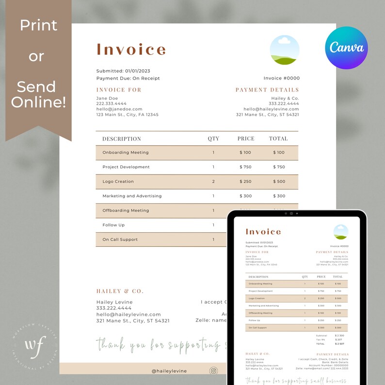 Brown Invoice Template, Small Business Accounting, Neutral Bill ...