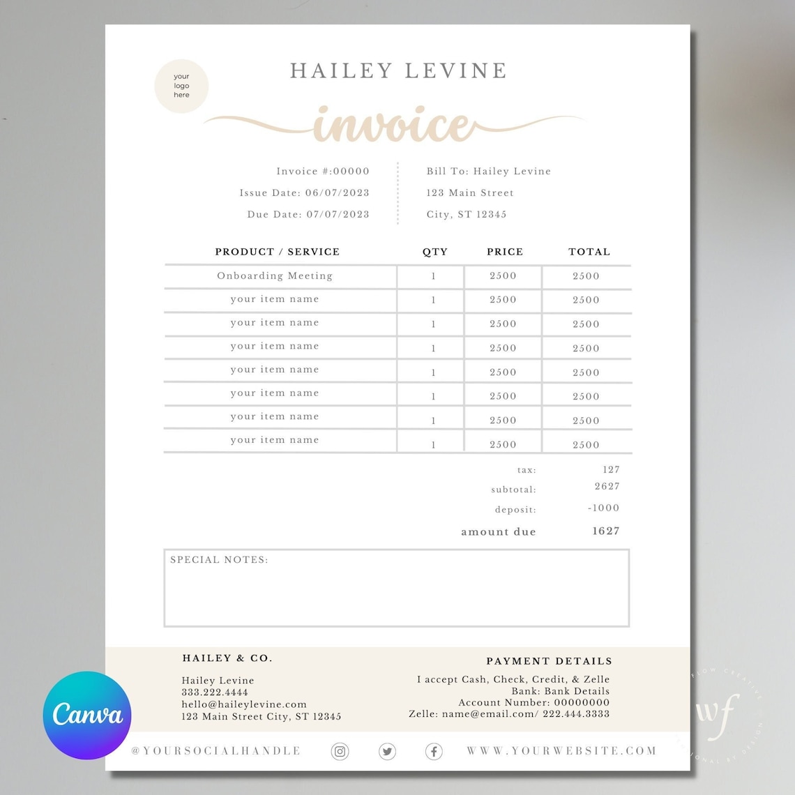 Beige Invoice Template, Small Business Accounting, Neutral Bill ...