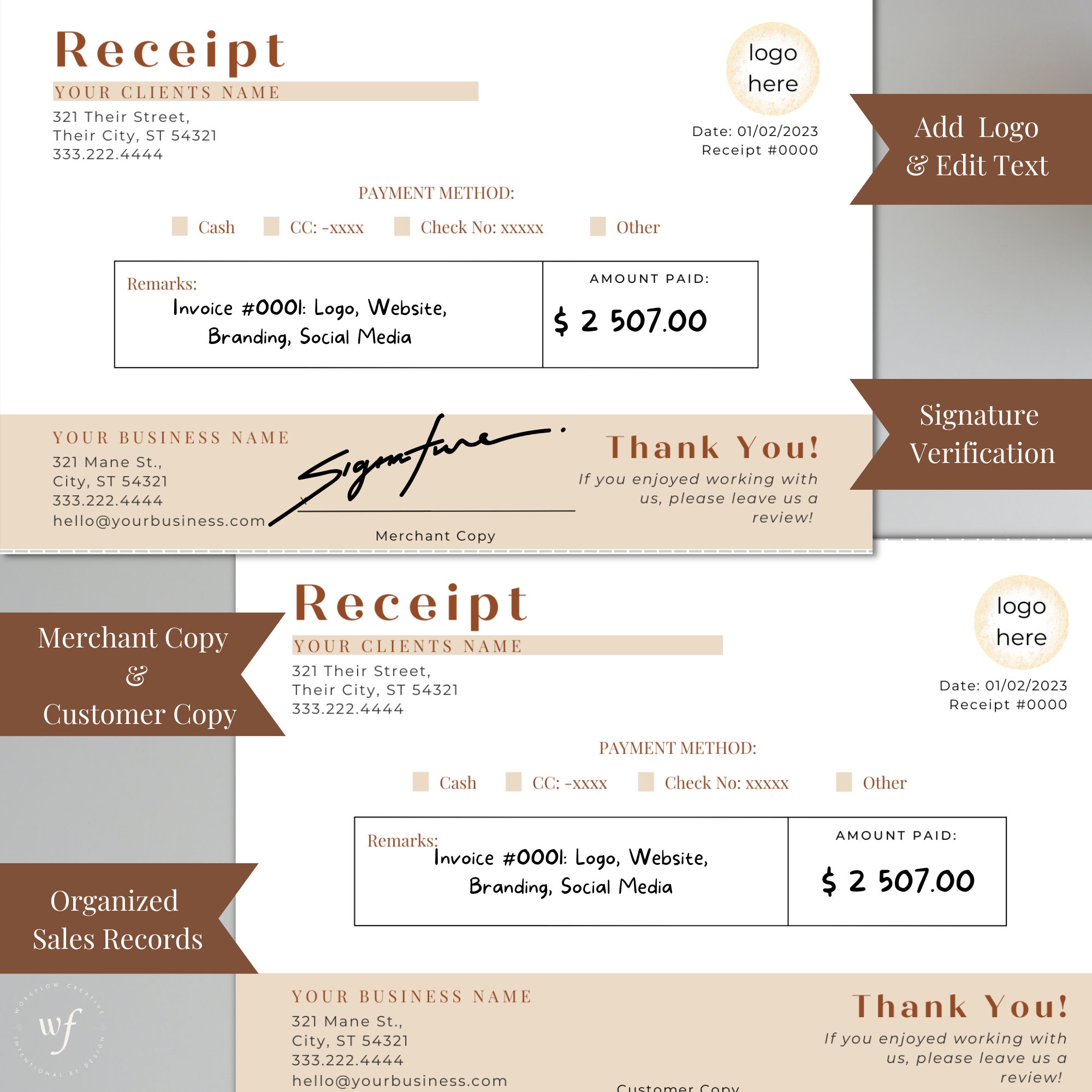 Receipt Template, Earth Toned Document, Canva, Small Business ...