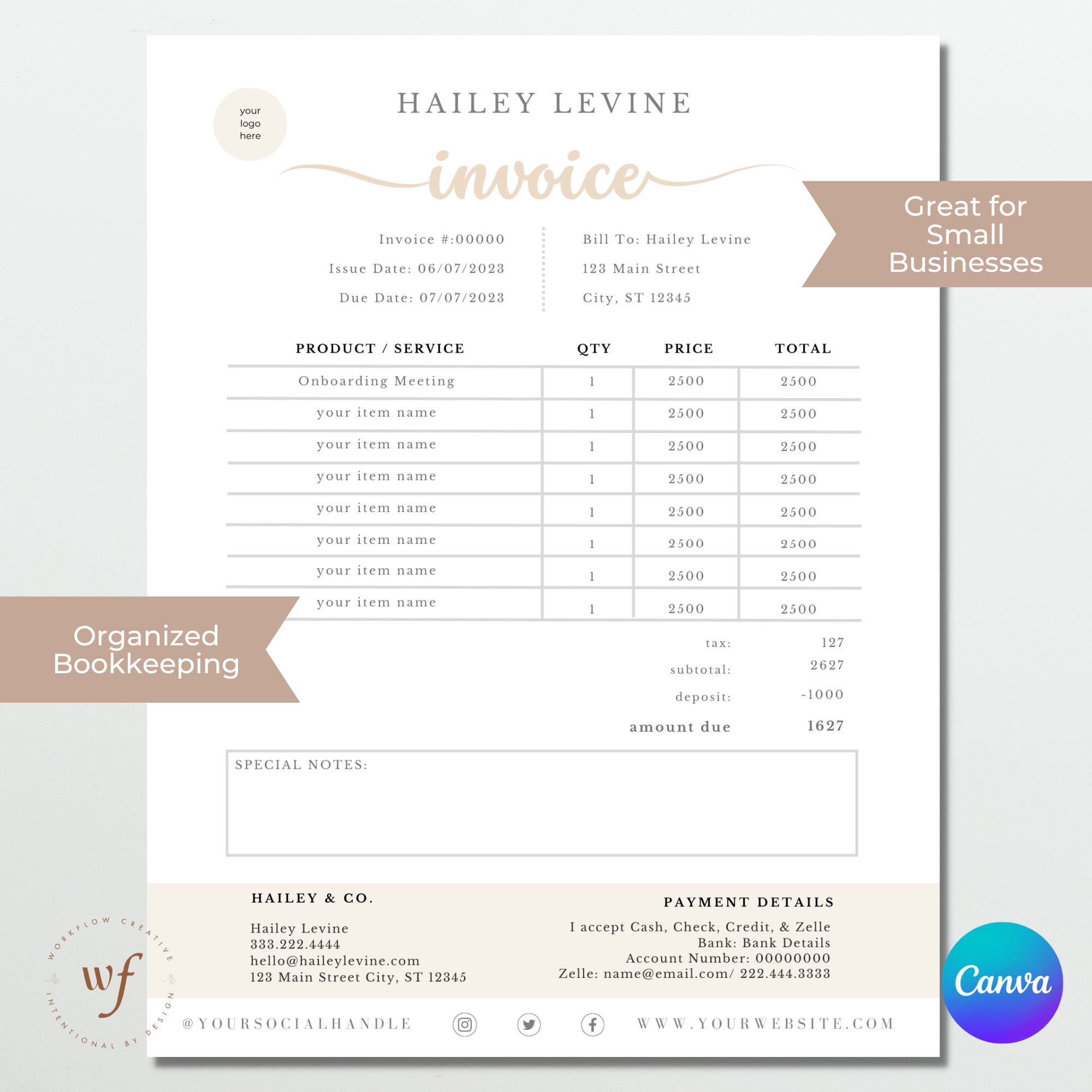 Beige Invoice Template, Small Business Accounting, Neutral Bill ...