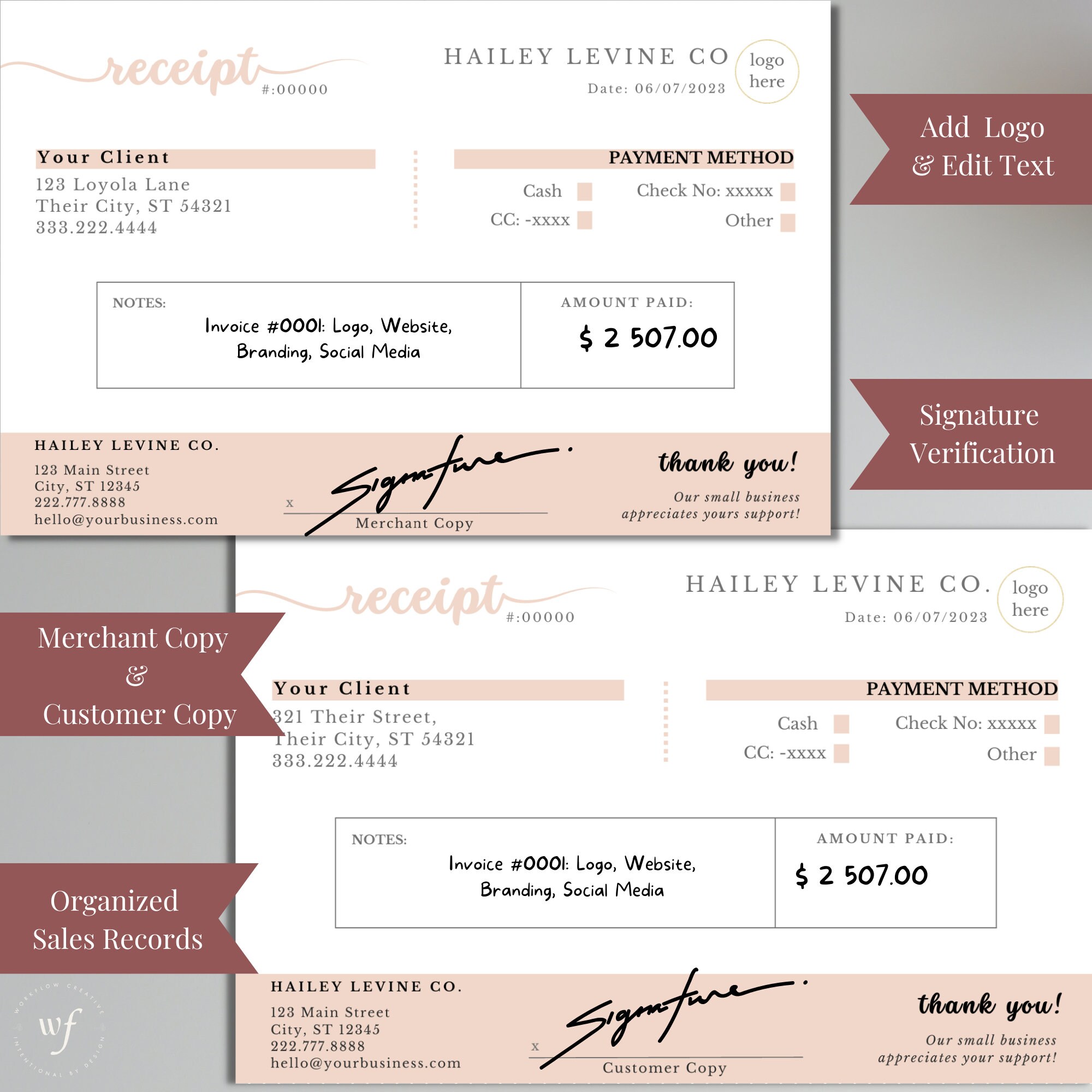 Peach Receipt Template, Canva DIY, Small Business Accounting, Proof of ...