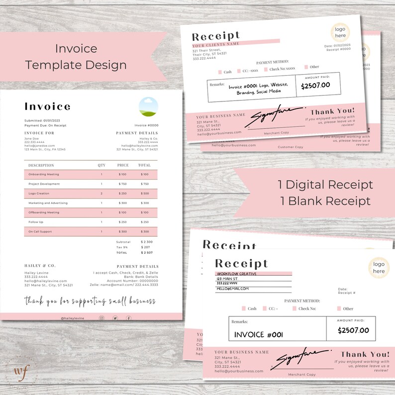 Pink Invoice and Receipt Template, Esthetician Forms, Bill Statement ...