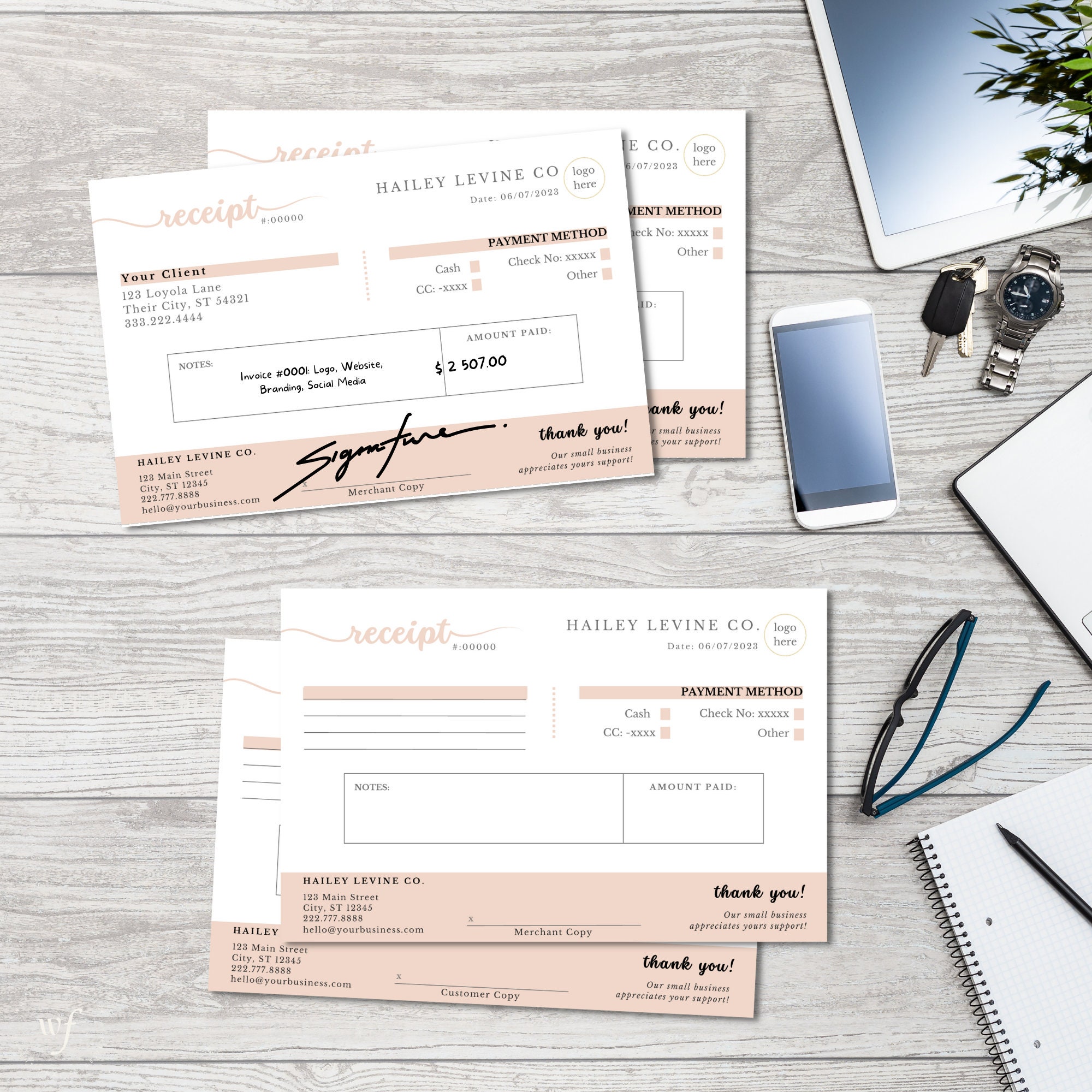 Peach Receipt Template, Canva DIY, Small Business Accounting, Proof of ...
