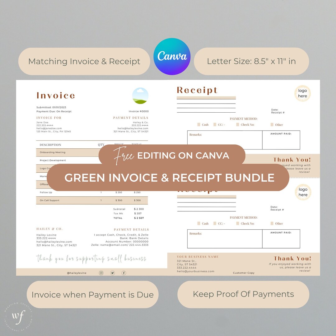 Brown Invoice Receipt Bundle Boho Small Business Bill - Etsy