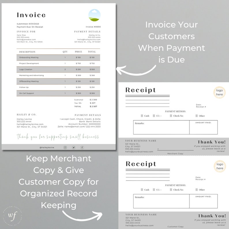 Invoice and Receipt Template, Black and White Document, Bill Statement ...