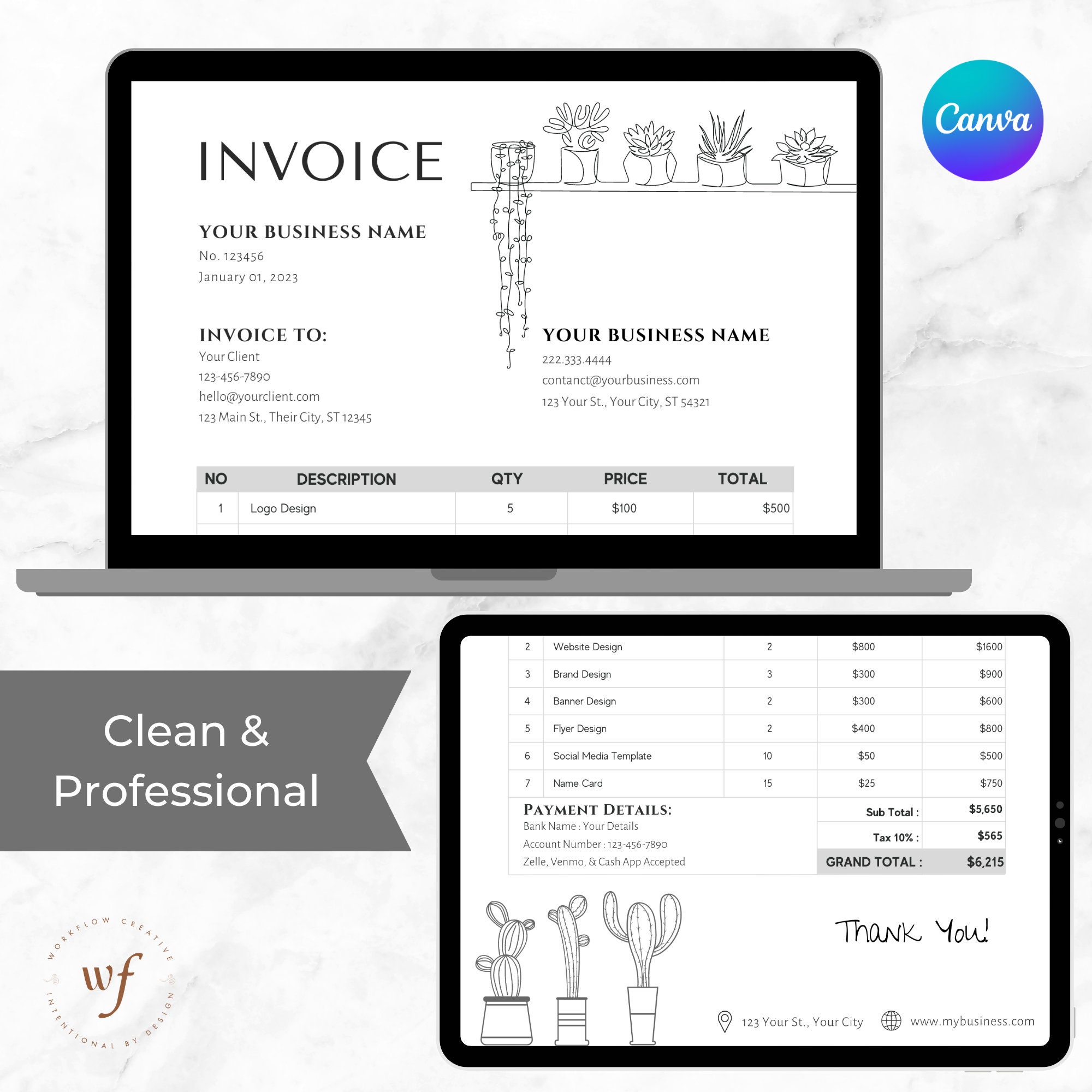 Botanical Theme Invoice Bundle, Small Business Accounting, Customizable ...